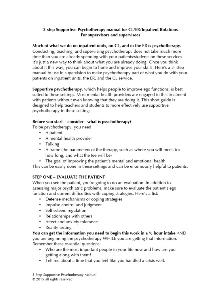3-Step Supportive Psychotherapy Guide | PDF | Psychotherapy | Mental Health