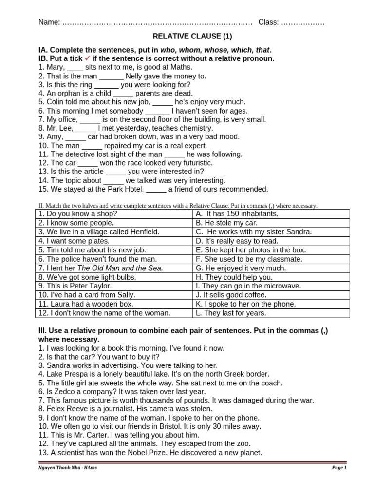 Relative Clause 1 | PDF | Language Arts & Discipline | General Fiction