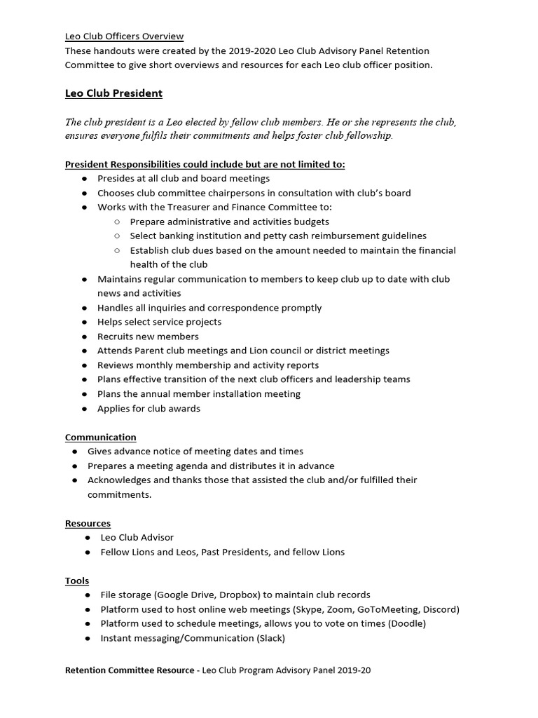 Leo Club Officers Overview | PDF | Instant Messaging