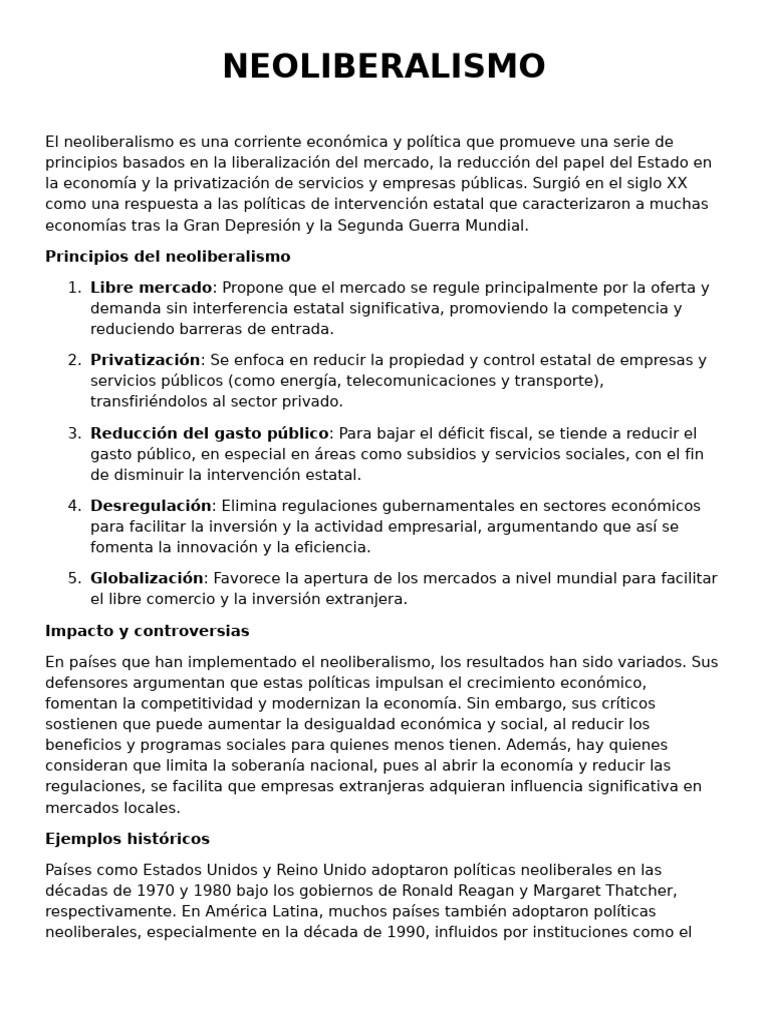 NEOLIBERALISMO | PDF | Neoliberalismo | Economía política