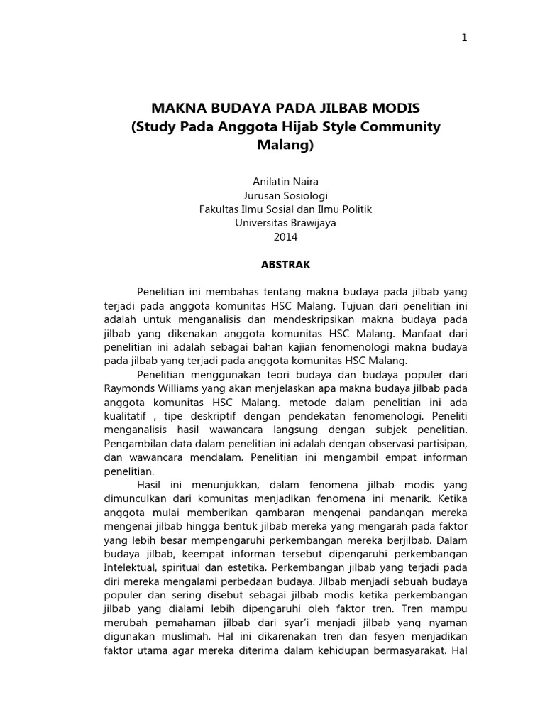 Makna Budaya Pada Jilbab Modis (Study Pada Anggota Hijab Style ... Makna Budaya Pada Jilbab Modis (Study Pada Anggota Hijab Style ...