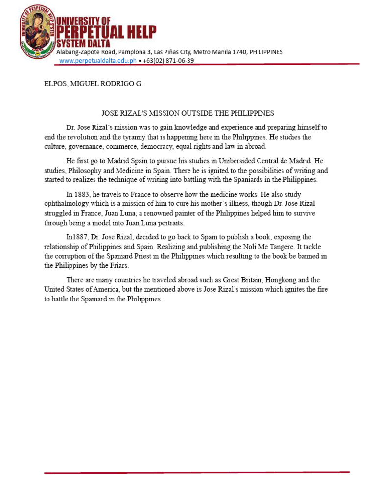 DR Jose Rizals Mission Outside The Philippines | PDF