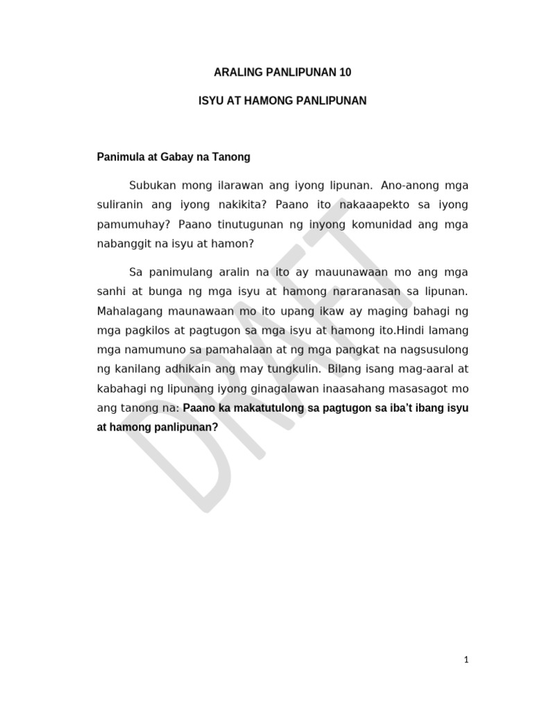 AP G10 Isyu at Hamong Panlipunan | PDF