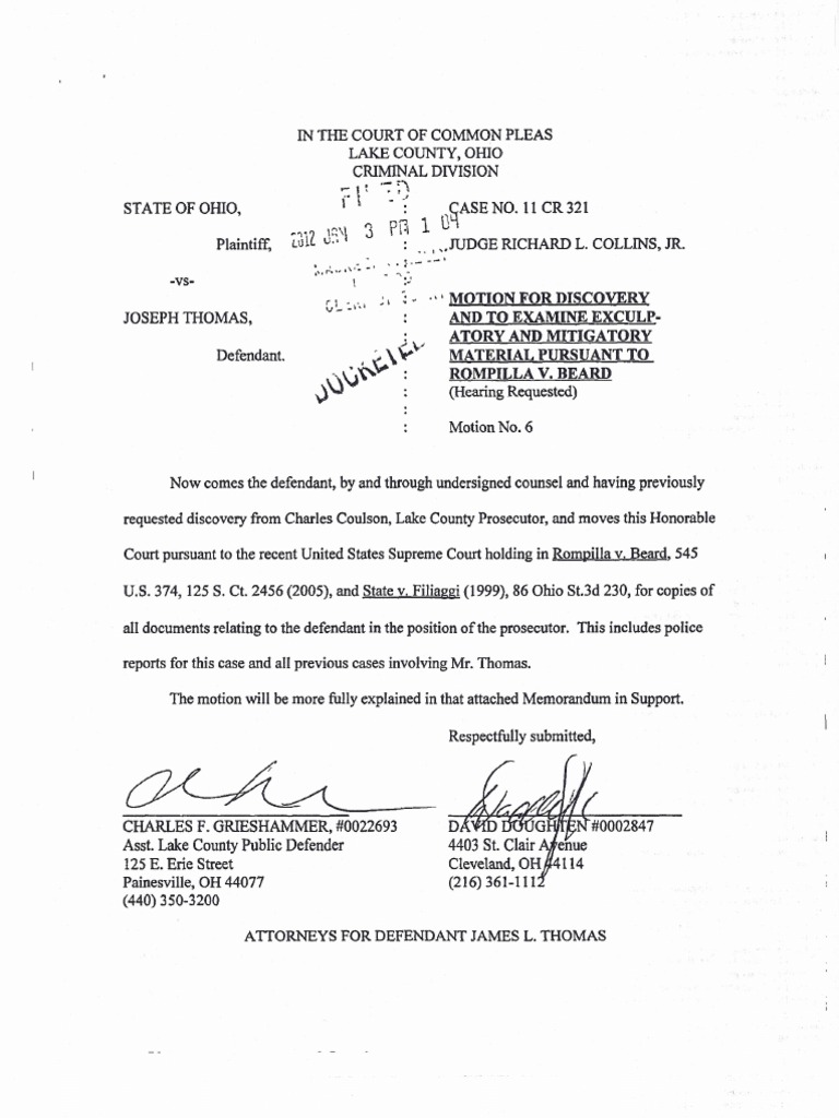 State of Ohio vs. Joseph Thomas Motion 6 | PDF | Prosecutor | Witness
