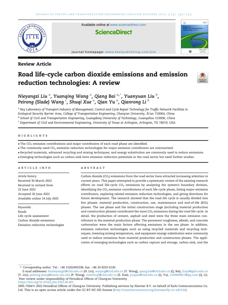 Road Life-Cycle CO2 Emissions Review | PDF | Life Cycle Assessment