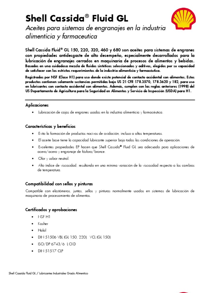 Shell Cassida Fluid GL | PDF | Lubricante | Alimentos