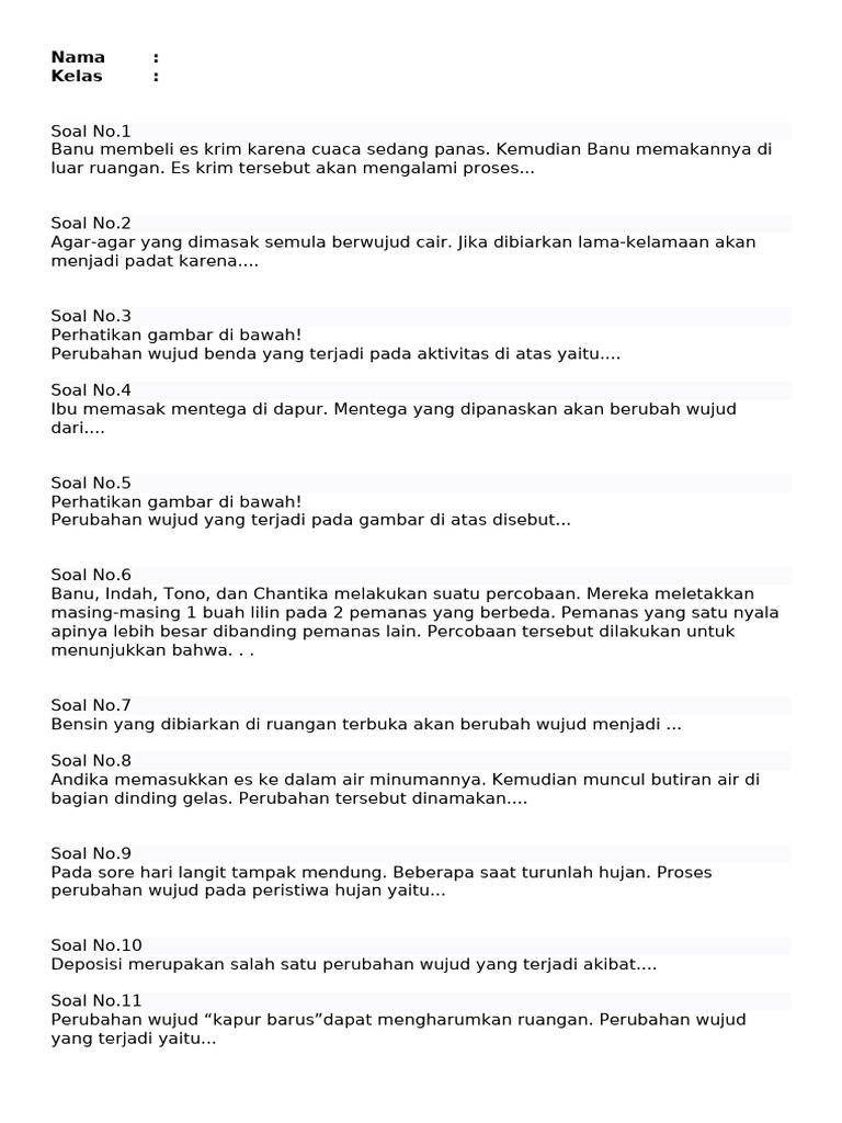 Soal Wujud Dan Perubahan Bapak | PDF | Griya & Taman | Sains & Matematika