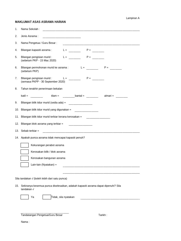 Borang Maklumat Asas Asrama Harian | PDF