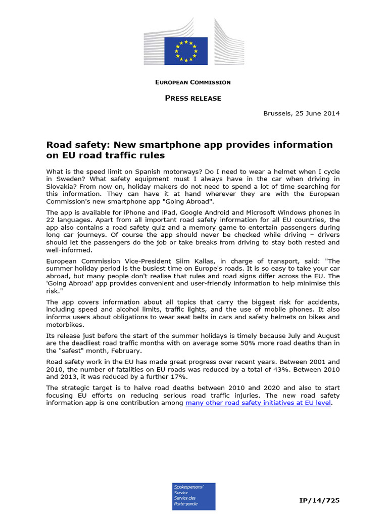 Road Safety New Smartphone App Provides Information On EU Road Traffic ...