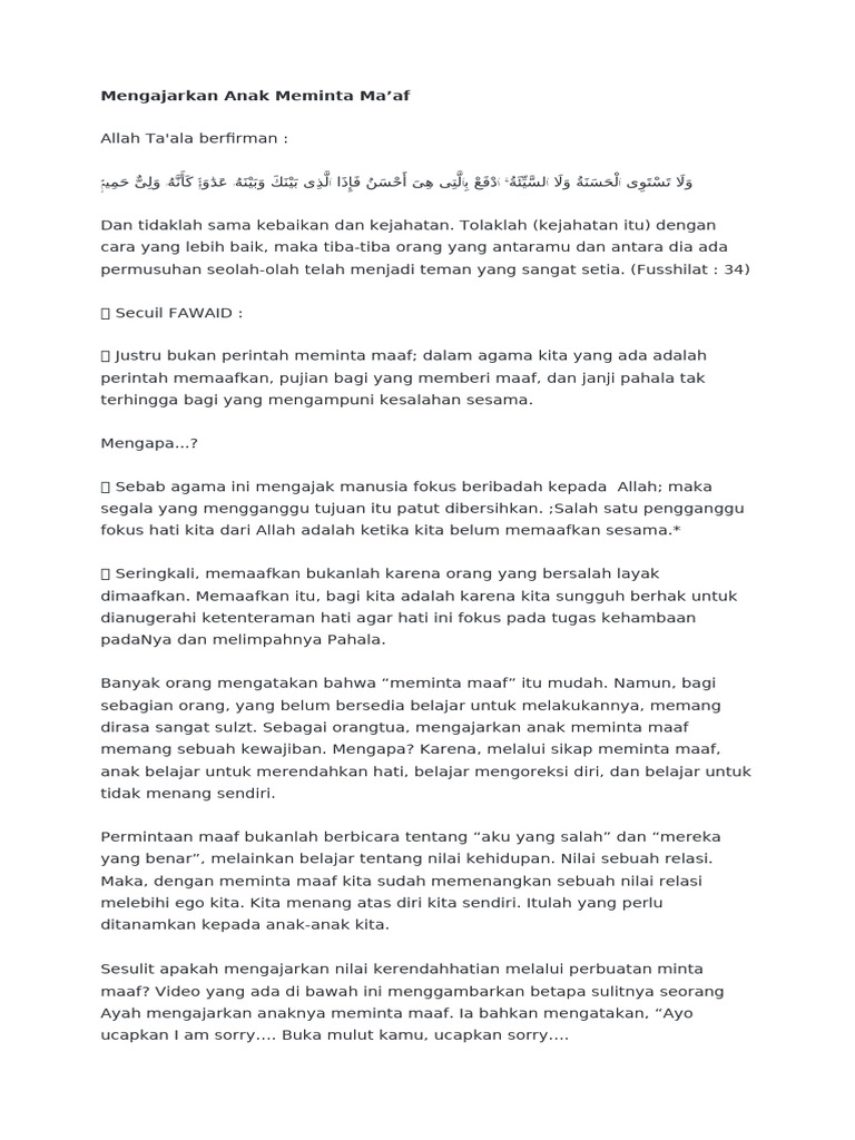 IB Mengajarkan Anak Meminta MAAF | PDF