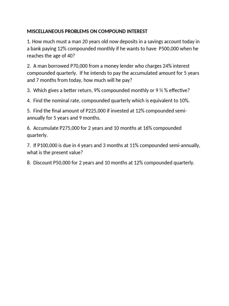 Miscellaneous Problems On Compound Interest | PDF