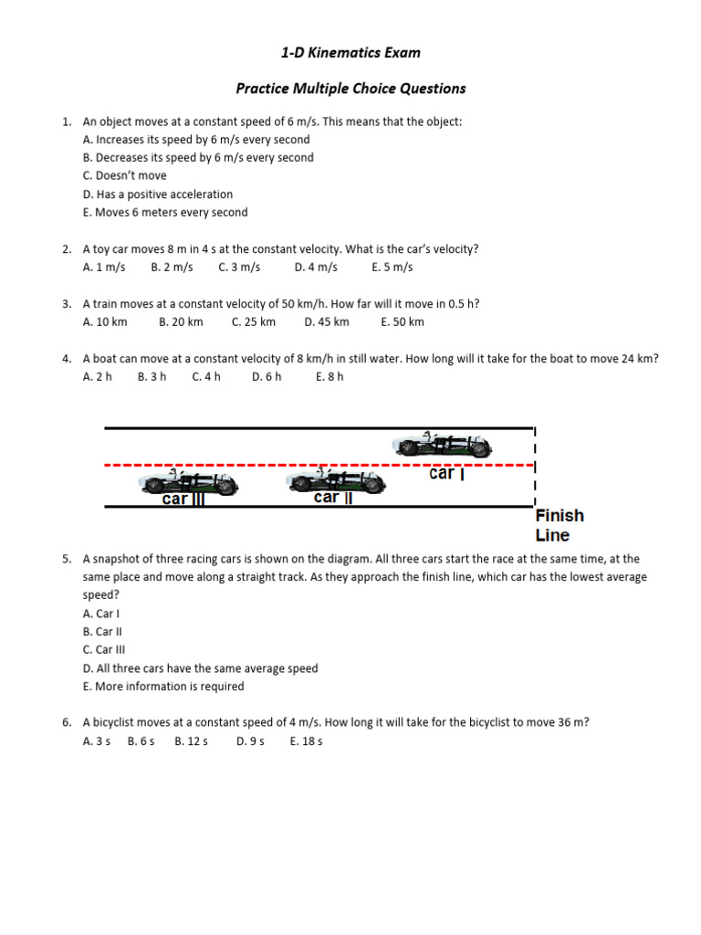 Kinematics Multiple Choice Review Questions | PDF | Acceleration | Velocity