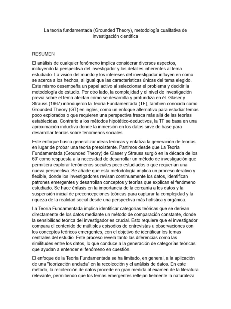 Introducción a la Teoría Fundamentada | PDF | Teoría | Método científico