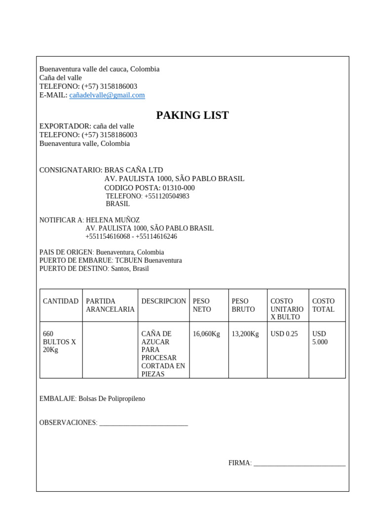 Paking List | PDF