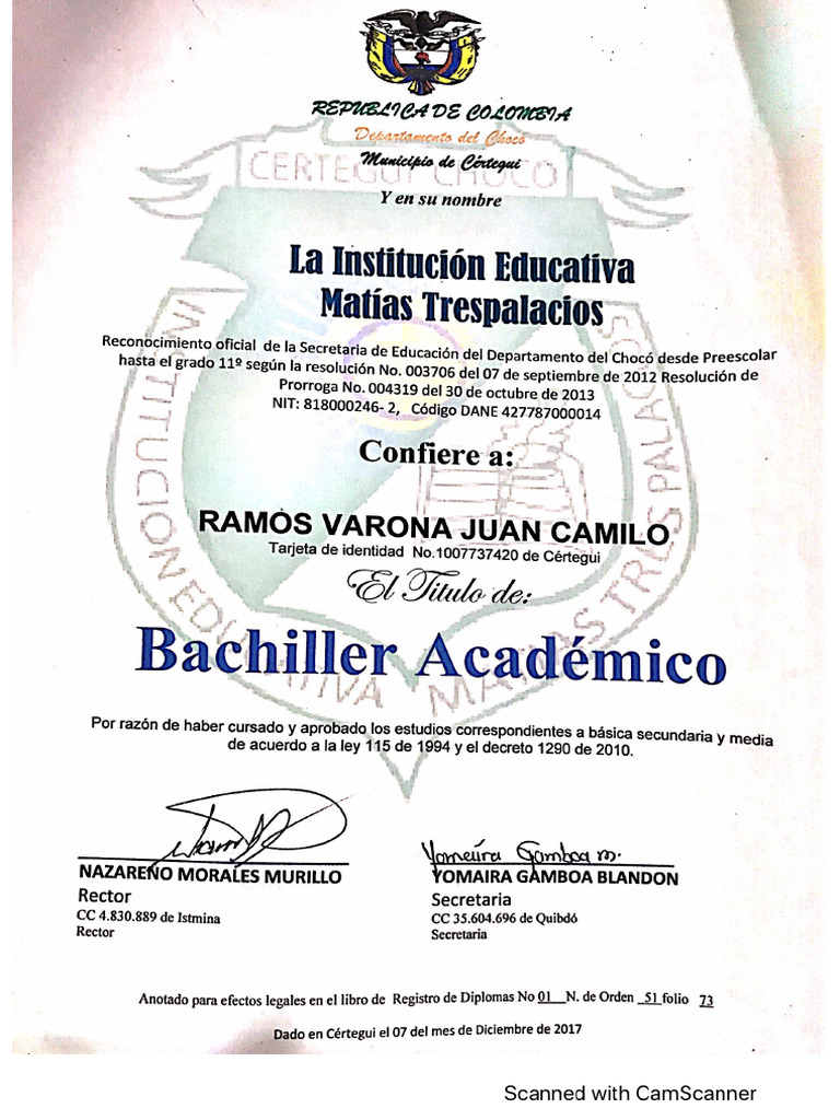 Diploma Bachiller | PDF