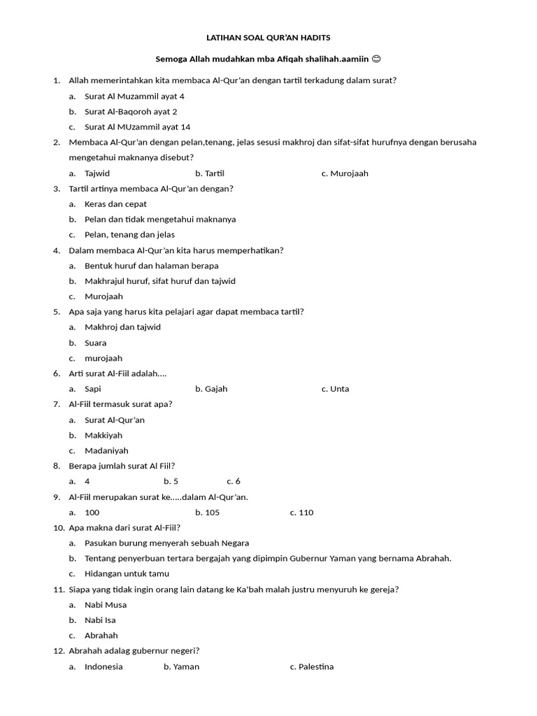 Soal Quran Hadits | PDF