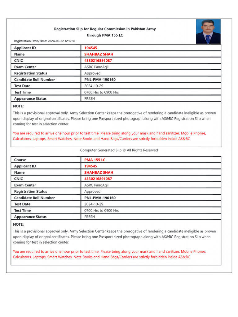Registation Slip | PDF