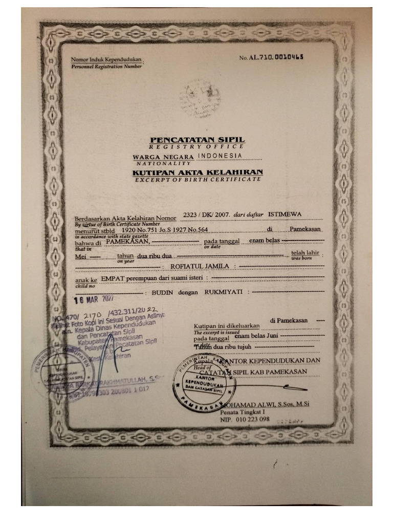 Akta Lahir Mila | PDF