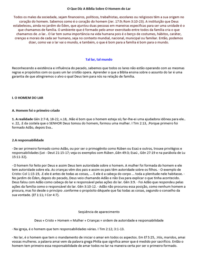 O Que Diz A Bíblia Sobre O Homem Do Lar | PDF | Adão e Eva | Família
