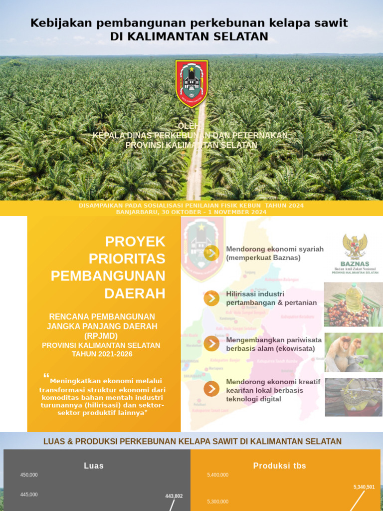 Kebijakan Pembangunan Perkebunan Kelapa Sawit Di Kalsel (Sosialisasi Penilaian Fisik Kebun) | PDF