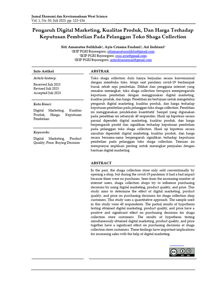 2023 Solikhah Et Al Pengaruh Digital Marketing, Kualitas Produk, Dan Harga Terhadap Keputusan ...