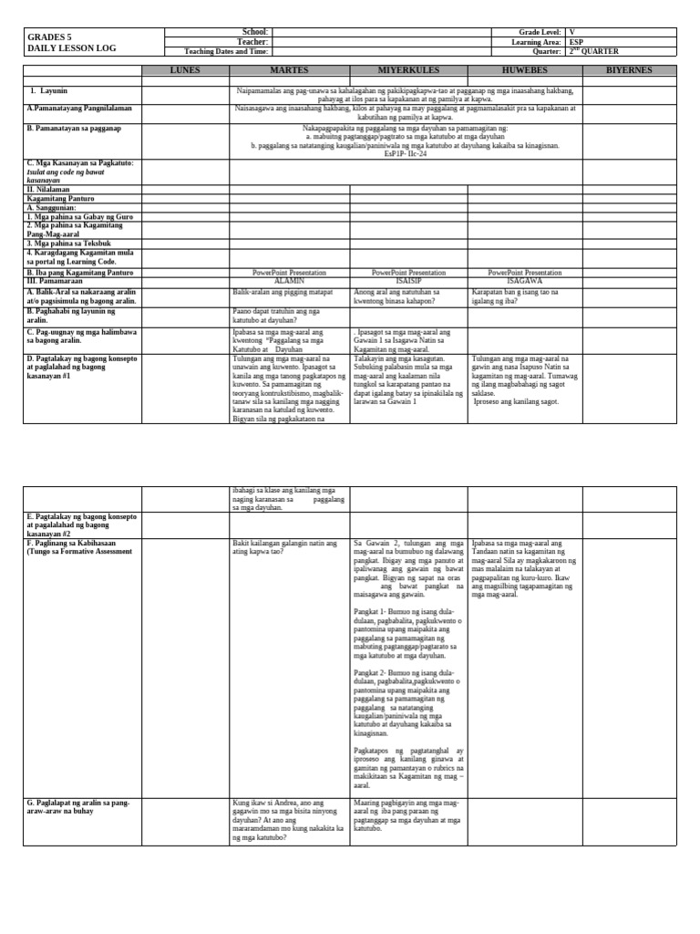 DLL - Esp 5 - Q2 - W3 | PDF