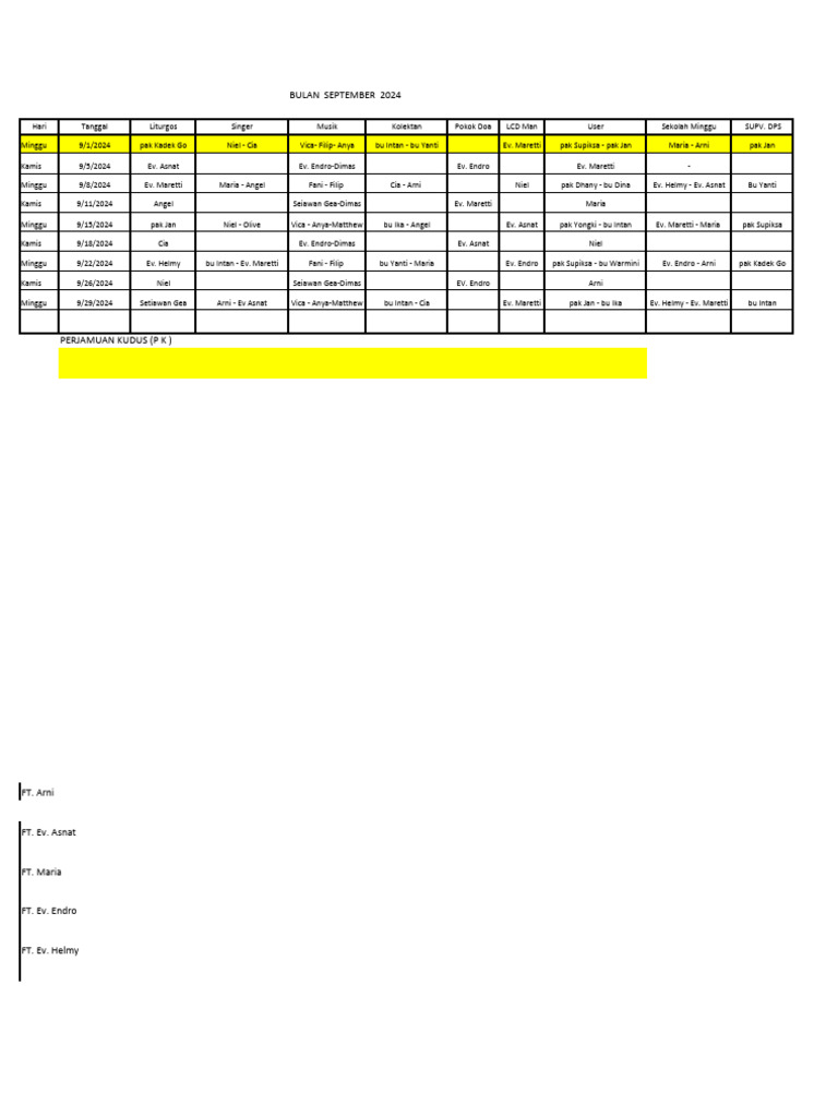 JADWAL PENATALAYAN SEPT (Revisi) 2024 | PDF