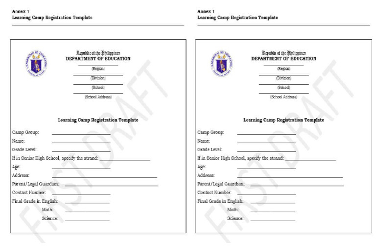 Learning Camp Registration Template | PDF