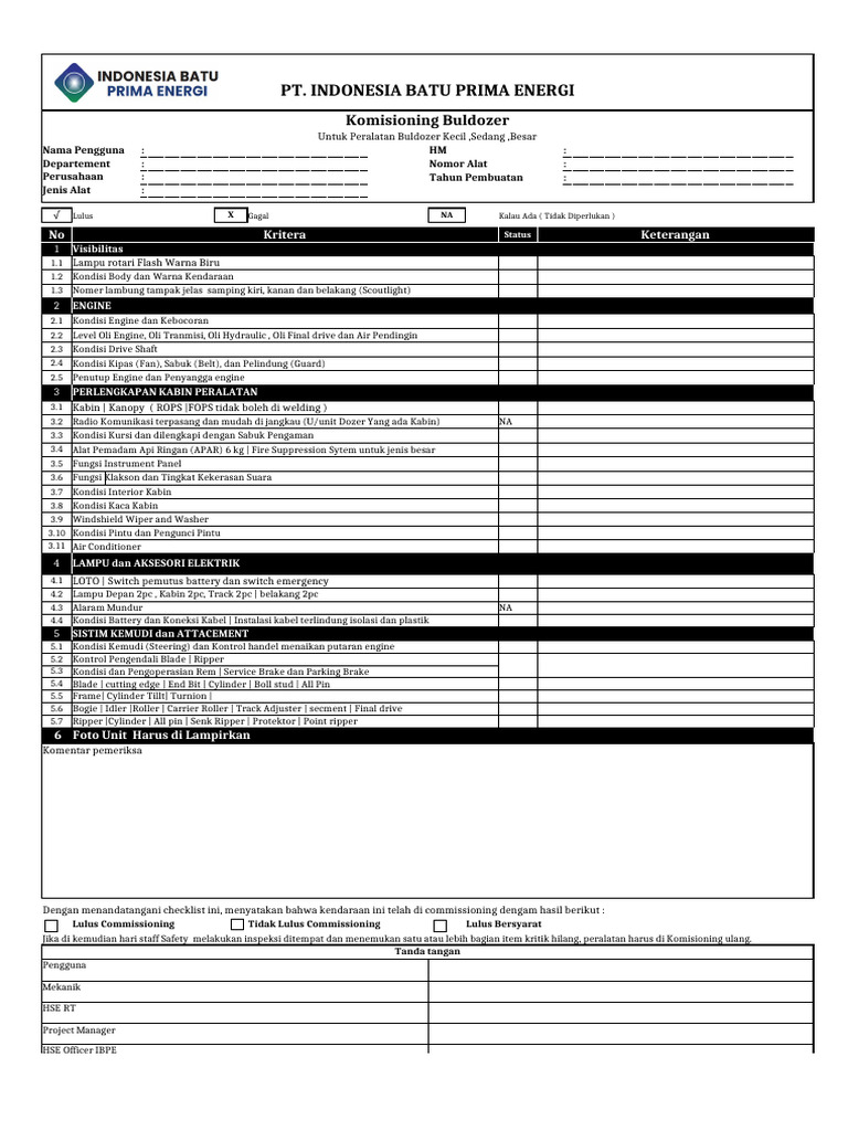 FM IBPE HSE 067 Kommisioning Buldozer | PDF