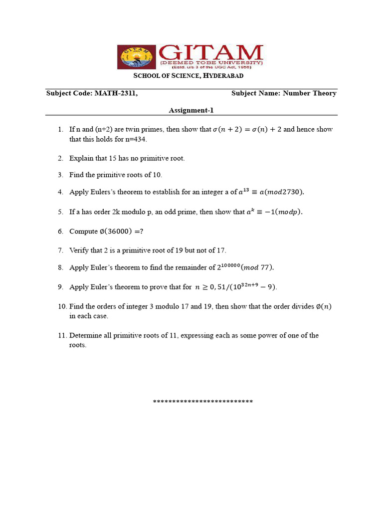 Number Theory Assignment Overview | PDF | Teaching Methods & Materials