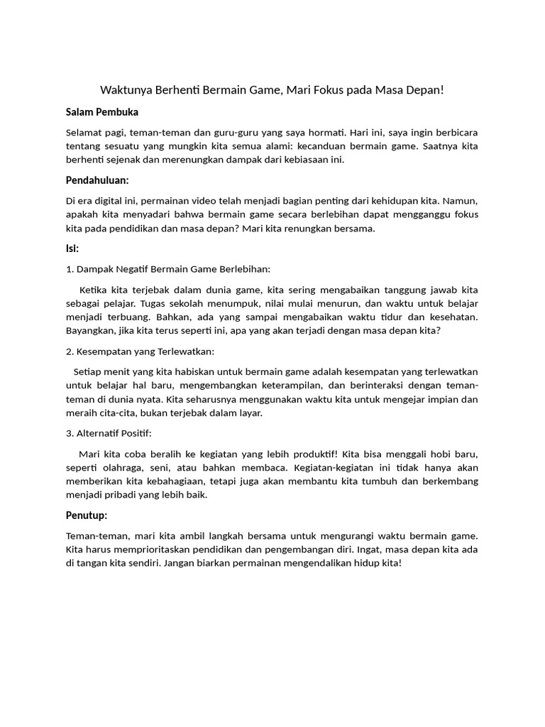 Contoh Orasi | PDF | Game & Aktivitas | Pengembangan Diri