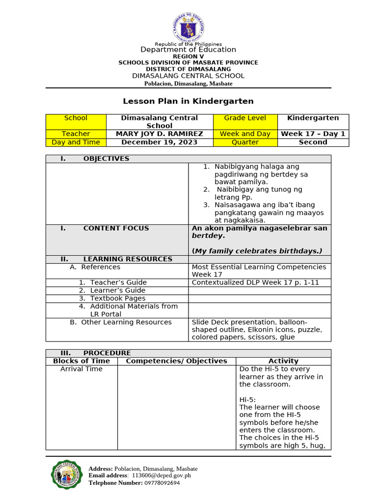 Kindergarten Birthday Lesson Plan | PDF | Lesson Plan