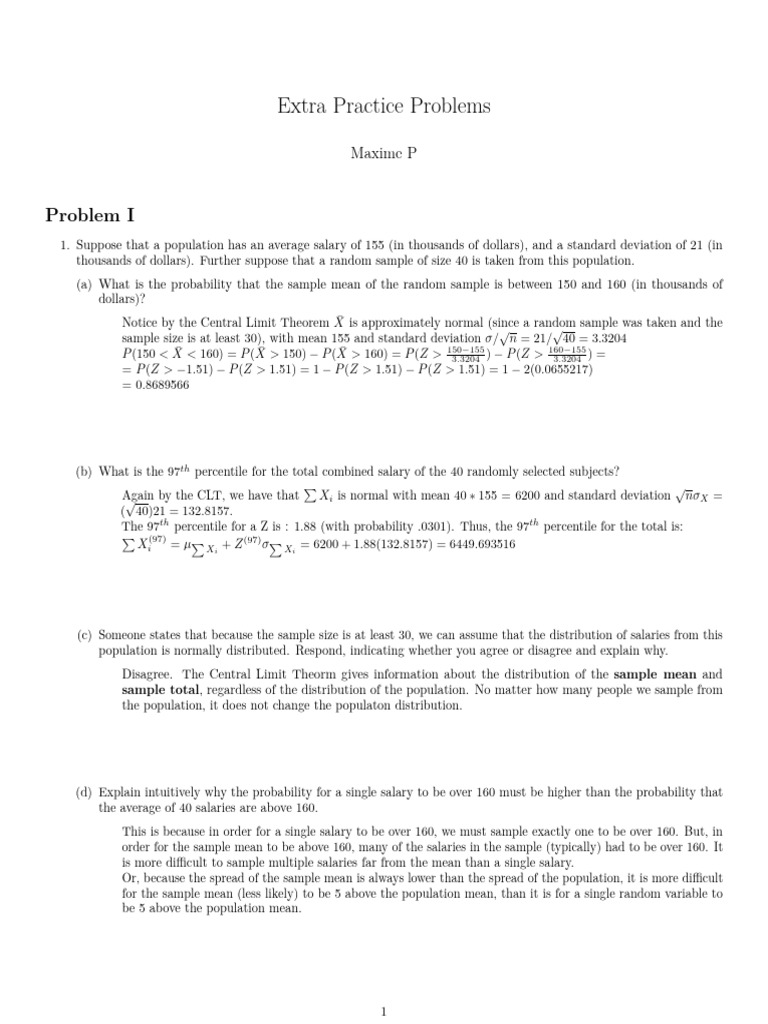 Extra Problems Practice Solutions | PDF | Estimator | Bias Of An Estimator