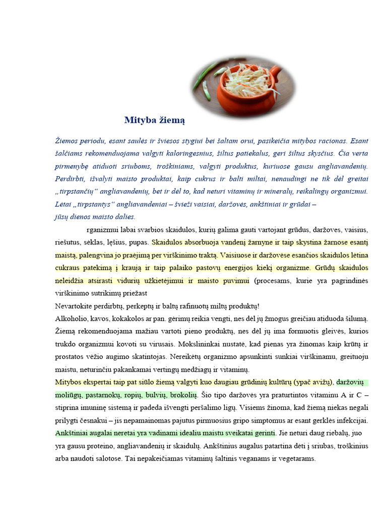 Mityba Žiemą | PDF