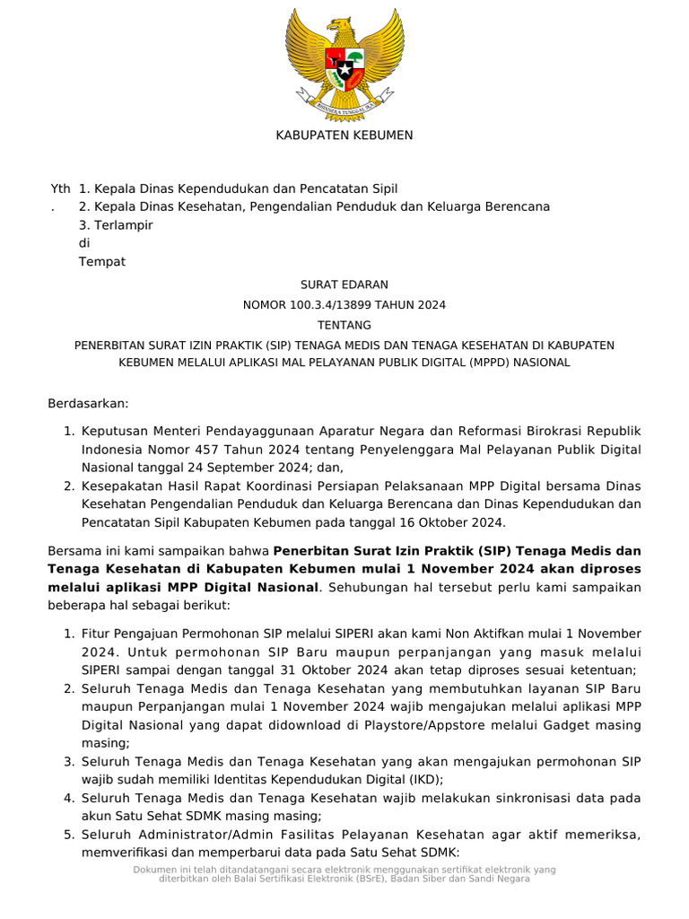 Surat Edaran SIP MPPD | PDF