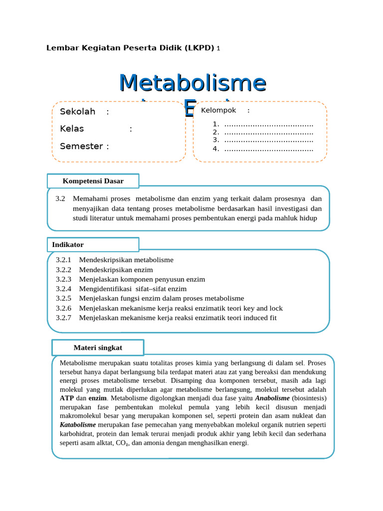LKPD Metabolisme Dan Enzim | PDF