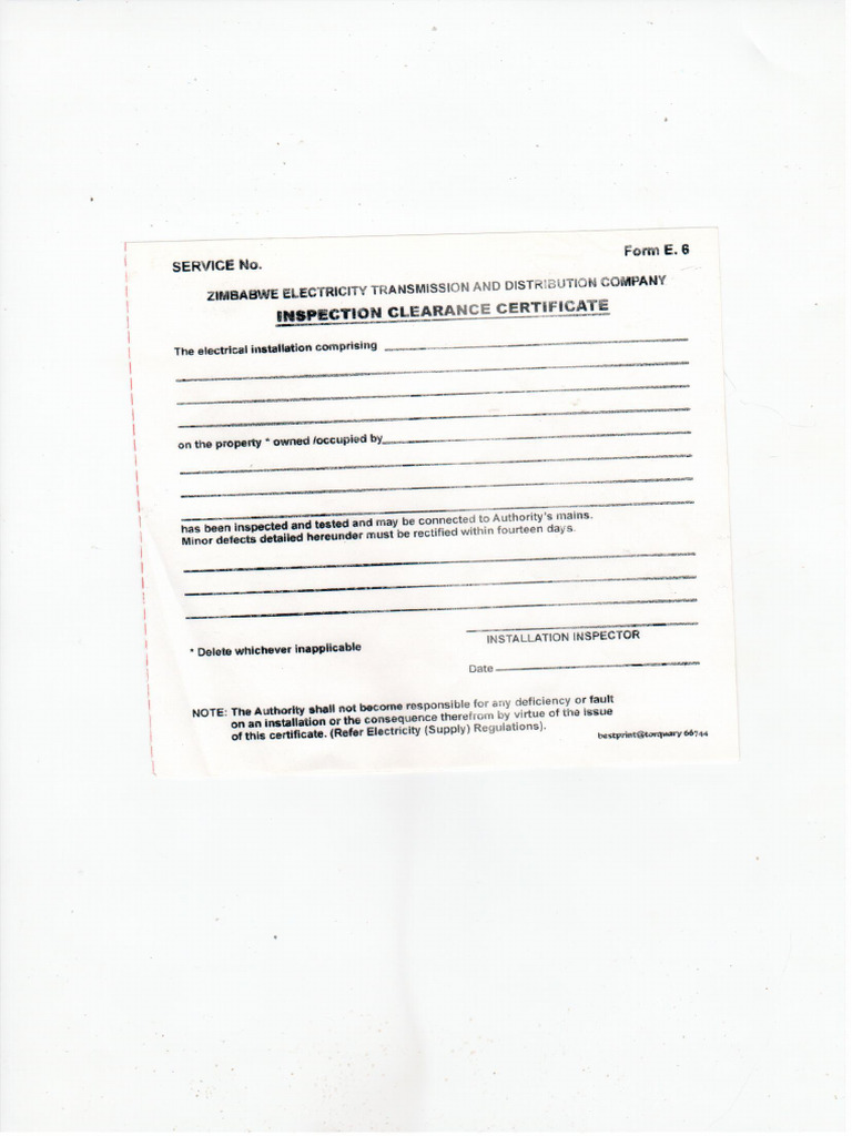 E6 Inspection Clearance Certificate | PDF