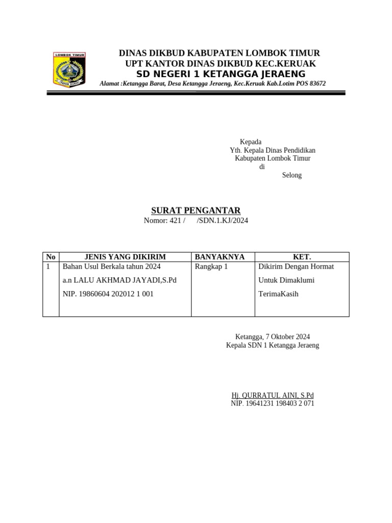 Surat Pengantar Usul Berkala 2024 | PDF