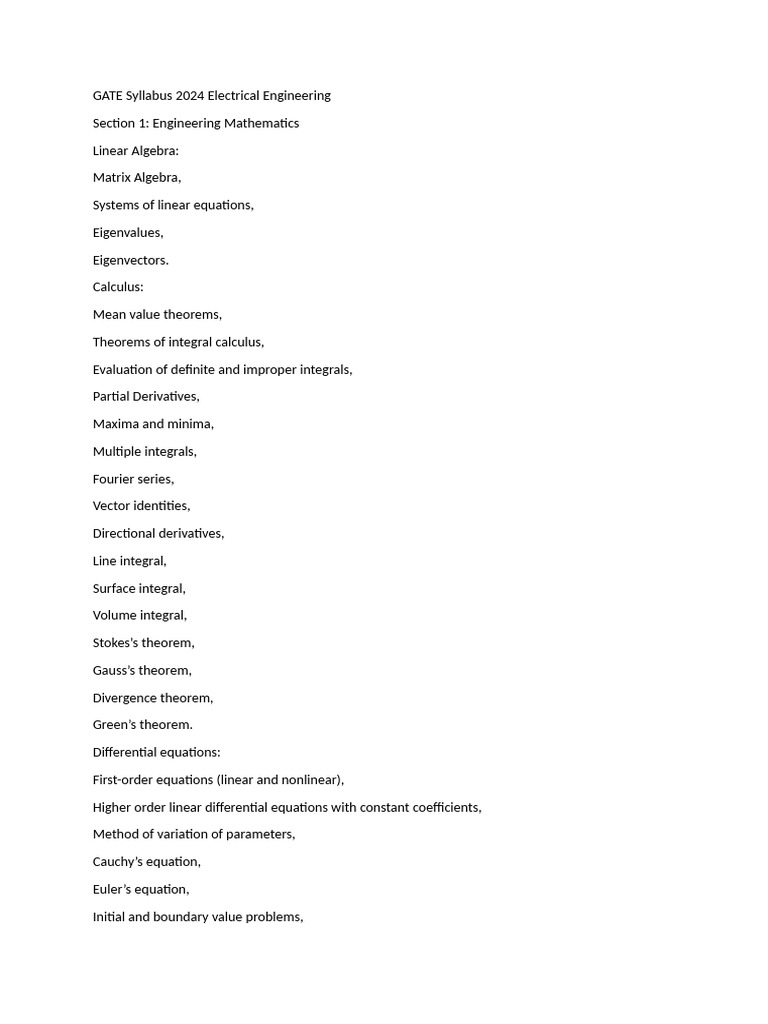 GATE Syllabus 2024 Electrical Engineering | PDF | Integral ...