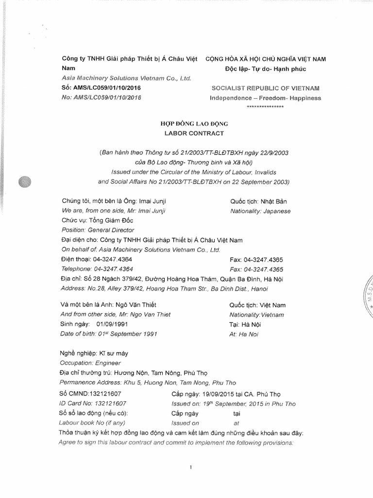 Hop Dong Lao Dong (Den 30.09.2017) | PDF