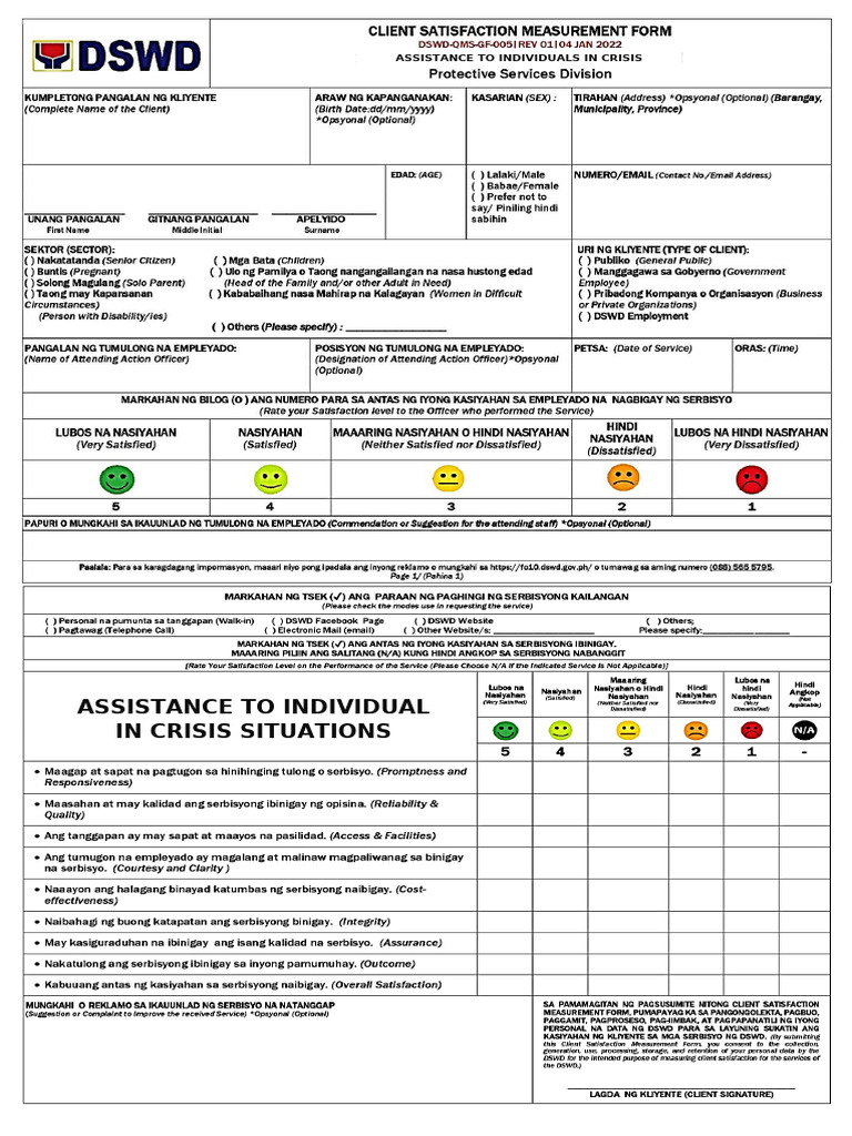 Client Satisfaction Measurement Form ONE PAGE | PDF