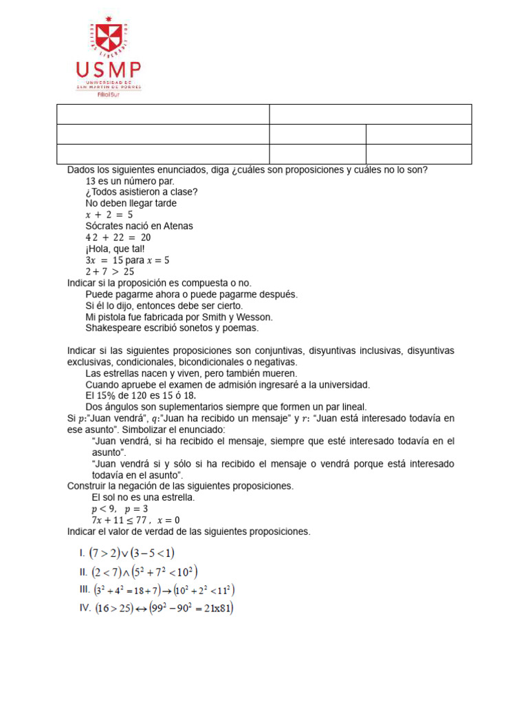 Práctica Dirig. Conectivos Lógicos | PDF | Proposición | Lógica matemática