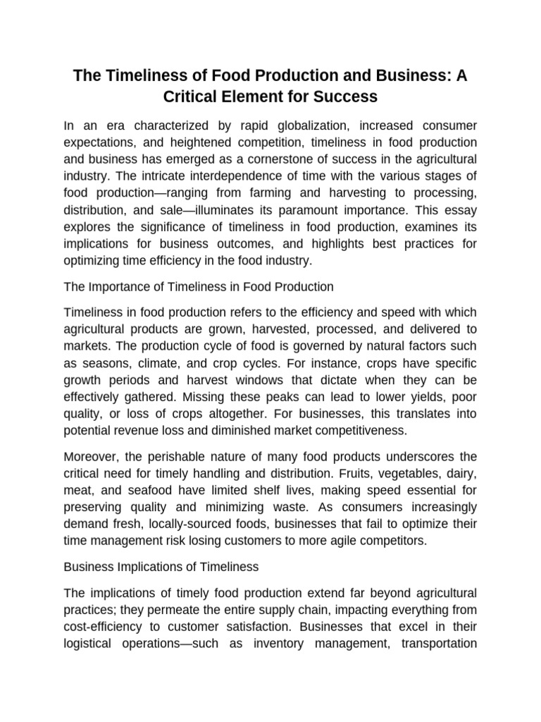 The Timeliness of Food Production and Business | PDF | Food Industry ...