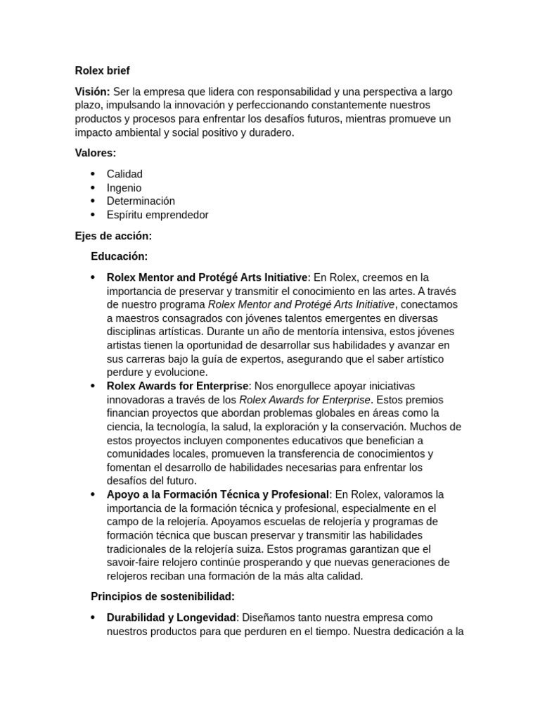 Rolex Brief | PDF | Sustentabilidad | Economias