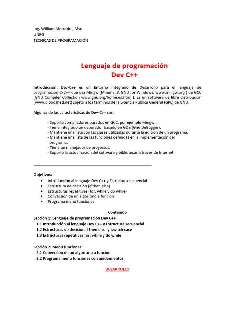 Manual de Programacion-Dev C | PDF | Cadena (informática) | C (lenguaje de programación)