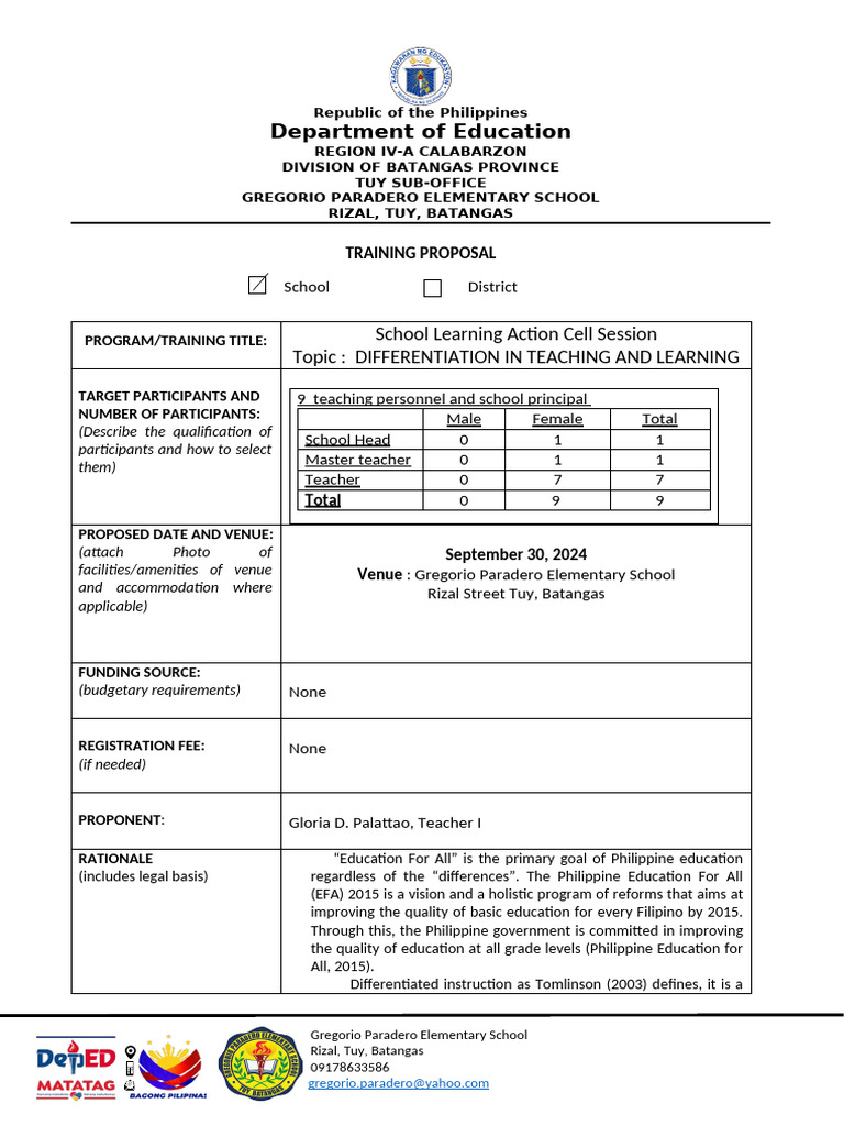 SLAC September 30 2024 Proposal Program | PDF | Differentiated Instruction | Teaching