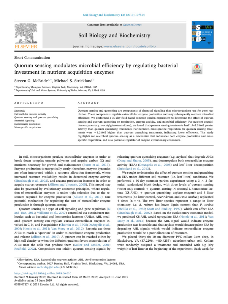 McBride and Strickland 2019 | PDF | Soil | Biology