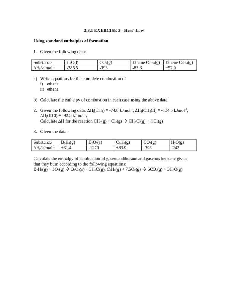 Hess' Law: Enthalpy Calculations Guide | PDF | Science & Mathematics ...