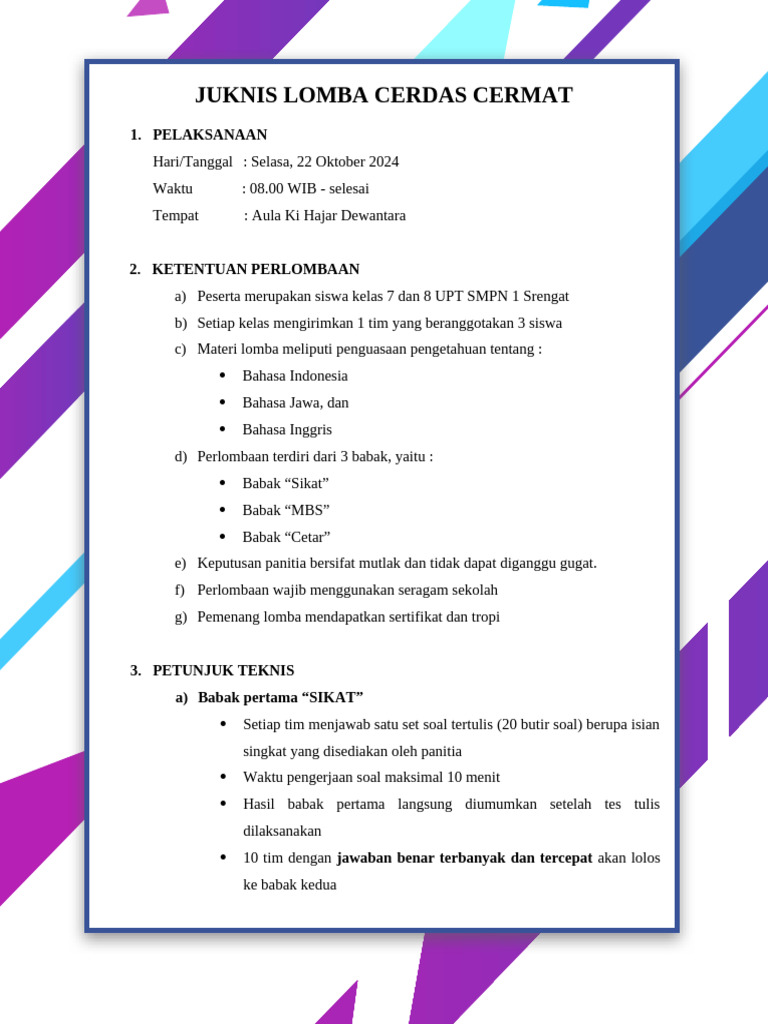 Juknis Lomba Cerdas Cermat | PDF | Olahraga & Rekreasi