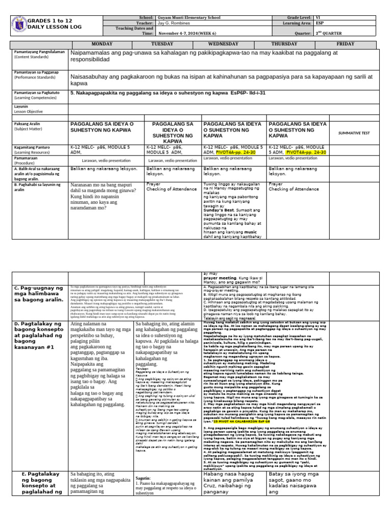 DLL - Esp 6 - Q2 - W6 | PDF